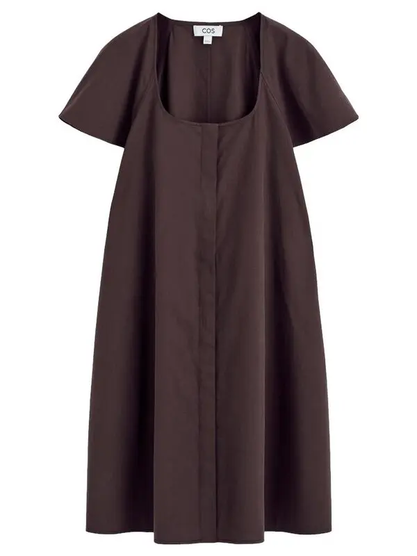 Cos Fluted-sleeve Cotton Mini Dress - Brown