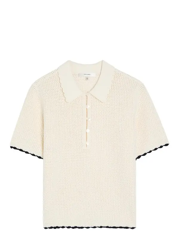 FRAME Pointelle-knit Polo Top - Beige