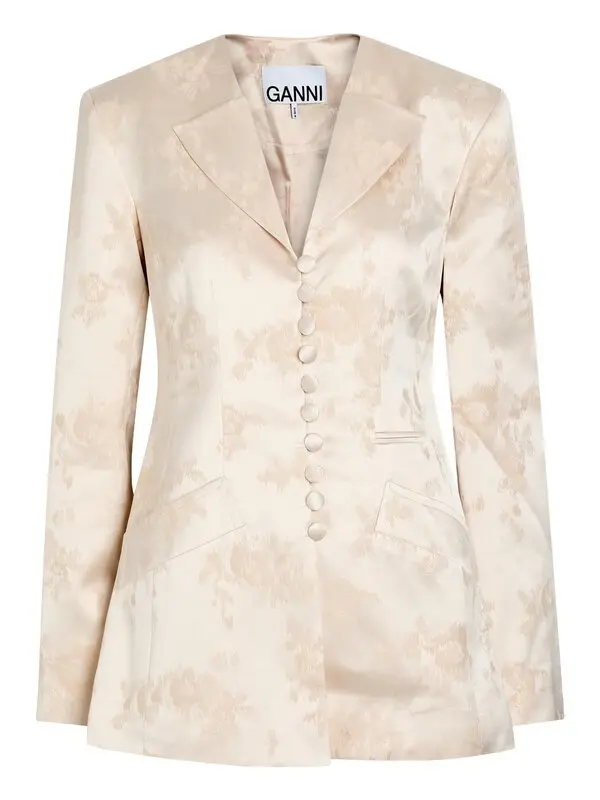 GANNI Floral Jacquard Satin Blazer - White
