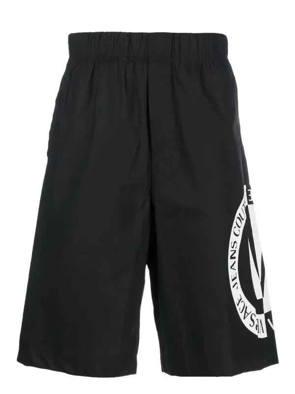 Versace Logo Print Elasticated Waistband Shorts - Black