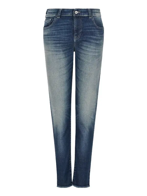 Emporio Armani Embroidered-logo Denim Trousers - Blue