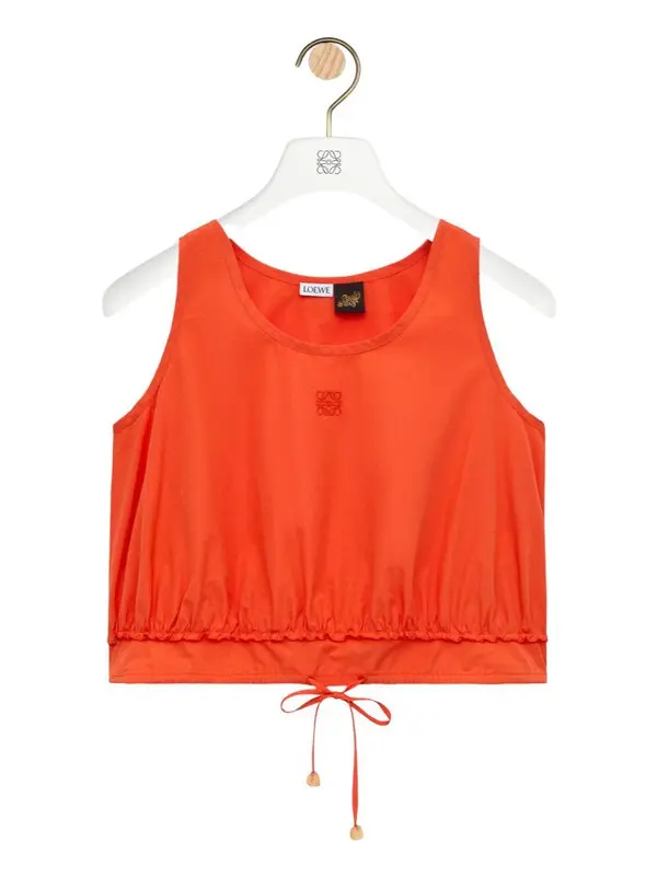 Loewe Drawstring Waist Crewneck Top With Anagram Pebble Pattern - Orange