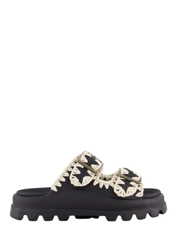 Mou Eva One-piece Buckled Slides - Black