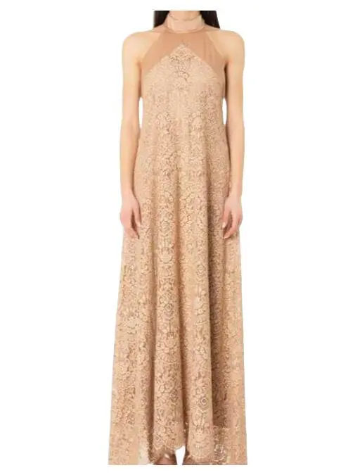 D.exterior Halter Neck Lace Dress - Nude