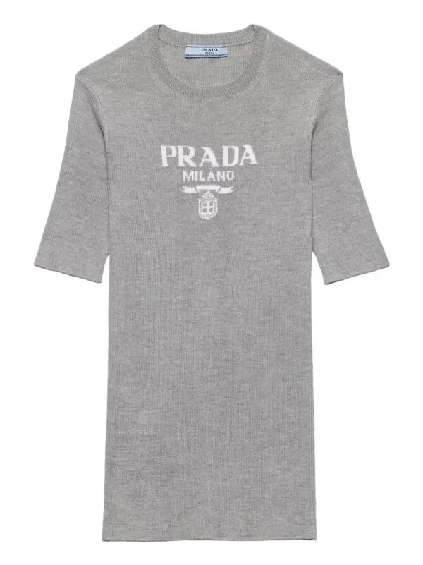 Prada Silk Crew-neck Sweater With Logo - Grey