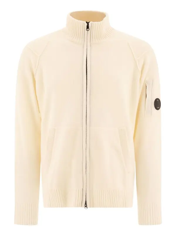 C.P. COMPANY Zip-up Knitted Cardigan With Lens Detail - Nude