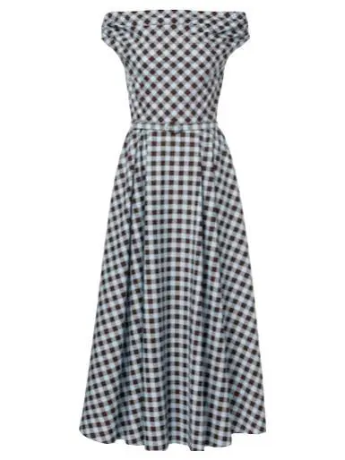 Oscar De La Renta Gingham Off-the-shoulder Midi Dress - Gray