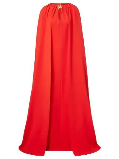 Oscar De La Renta Silk-blend Georgette Kaftan With Cape And Gilded Flower Detail - Red