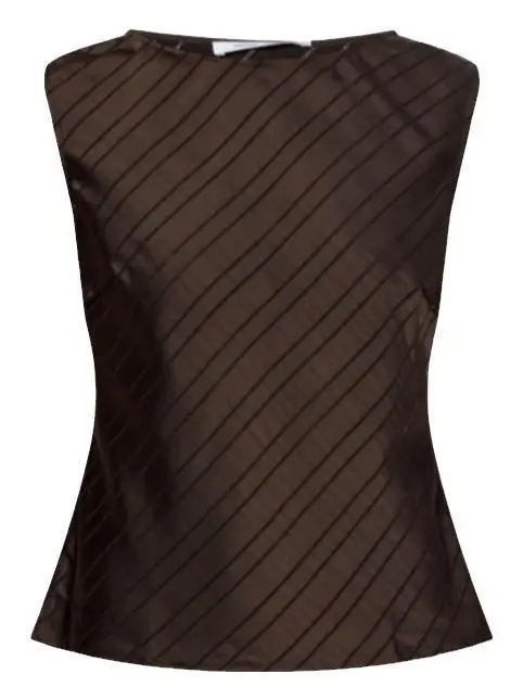 SAMSOE SAMSOE Sleeveless Crew Neck Vest With Diagonal Stripe Pattern - Brown
