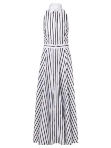 Ralph Lauren Eldred Striped Cotton Halterneck Maxi Shirt Dress - Gray