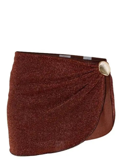 Oseree Asymmetrical Metallic Mini Skirt With Shell Embellishment - Brown
