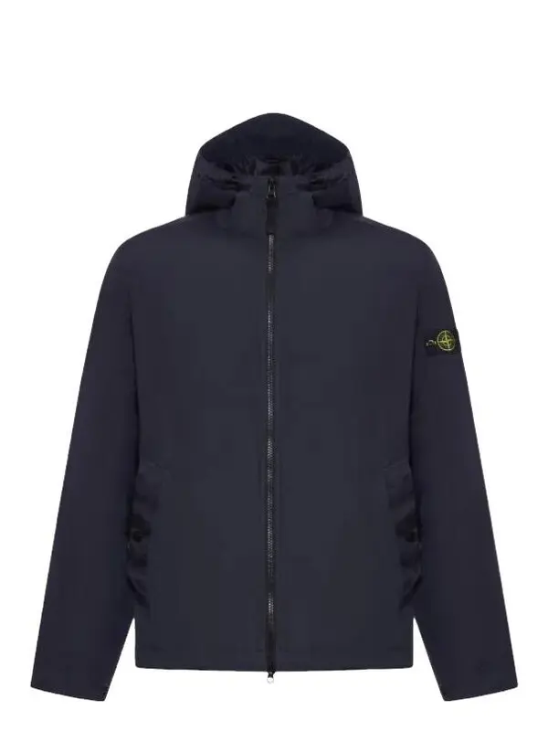 Stone Island Logo Patch Hooded Zip-up Jacket - Navy