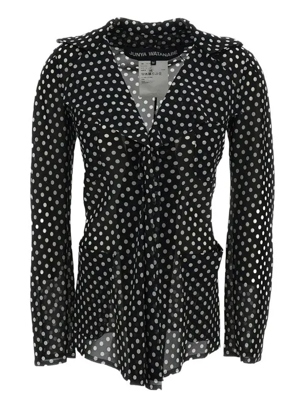 Junya Watanabe Polka Dot Fitted Blouse With Ruffle Details - Black