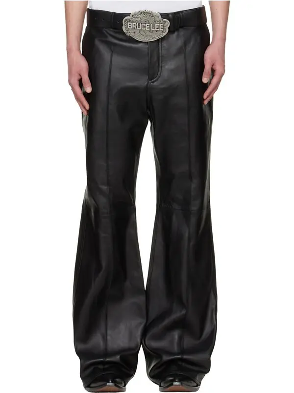 LU'U DAN X Bruce Lee Collaboration Flared Leather Trousers - Black