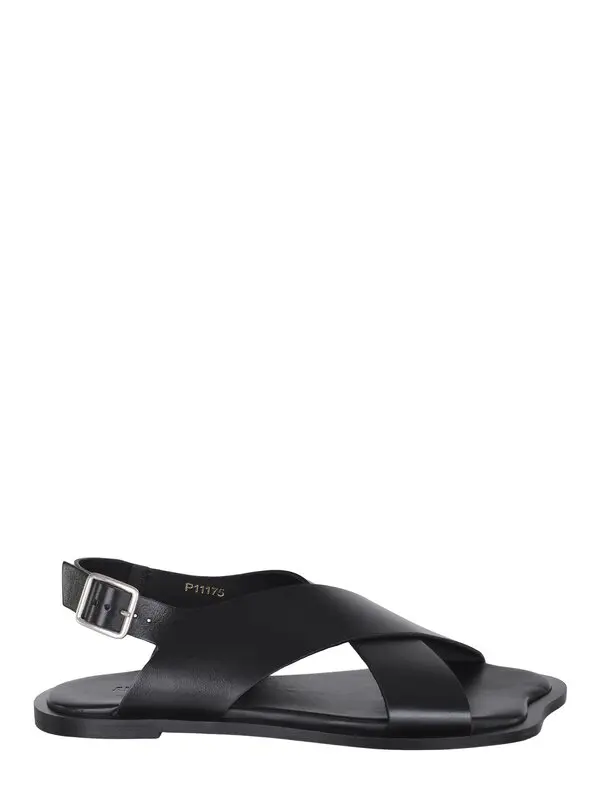 ALOHAS Nalu Flat Sandals With Buckle Ankle Strap - Black