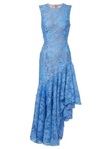 Oscar De La Renta Asymmetrical Floral Embroidered Midi Dress - Blue