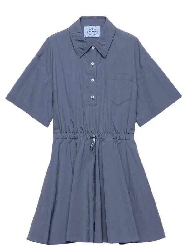Prada Short Sleeve Collared Technical Pongé Dress - Pilot Blue