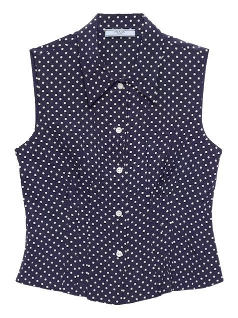 Prada Sleeveless Polka Dot Silk Shirt - Blue/white