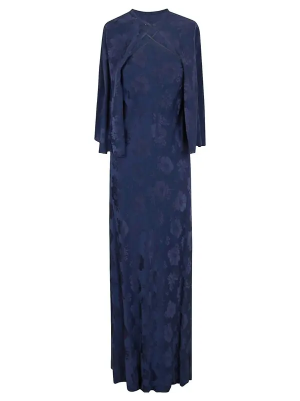 FORTE_FORTE Jacquard Floral Halterneck Maxi Dress With Shawl - Blue