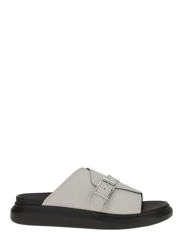 Alexander McQueen Leather Buckle Slide Sandals - Grey
