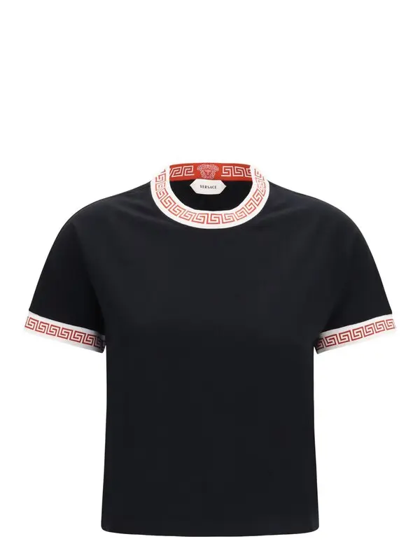 Versace Greca Trimmed Cropped T-shirt - Black