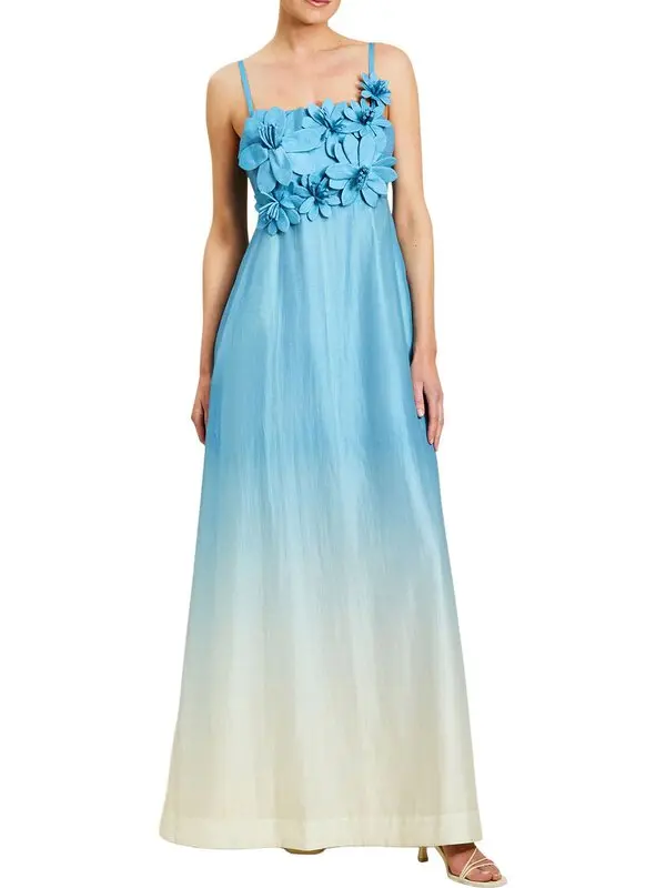 Mestiza New York Esperanza Floral Appliqué Organza Empire Gown - Blue