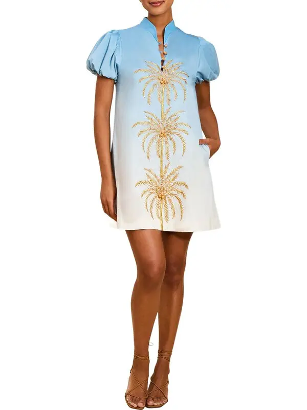 Mestiza New York Elliana Embroidered Poplin Barong Mini Dress - Blue