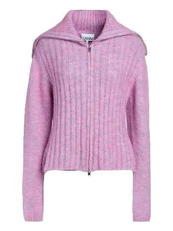 GANNI Alpaca Wool Blend Knit Zipper Cardigan - Pink
