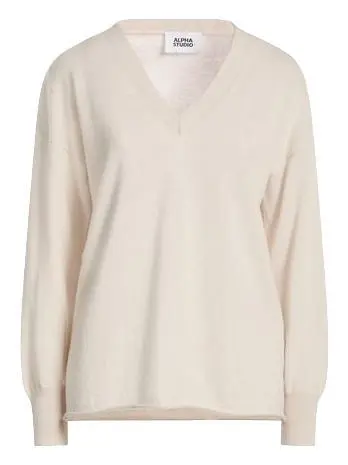 Alpha Studio Wool And Cashmere V-neck Sweater - Beige