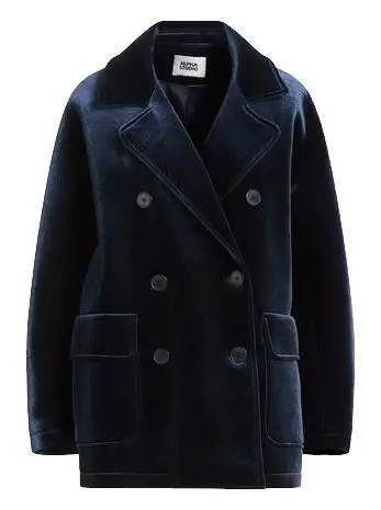 Alpha Studio Double-breasted Velvet Coat - Navy