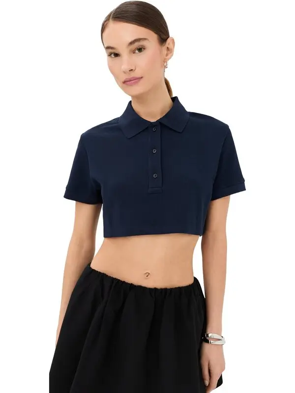Wardrobe.NYC Cropped Polo Top With Ribbed Trim - Navy