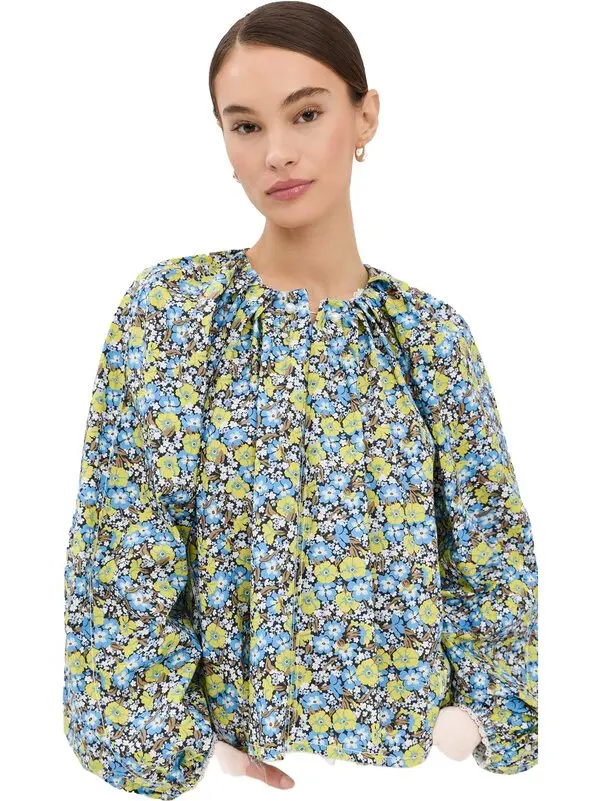 NACKIYE Grand Bazaar Floral Print Poplin Top With Pearl Hardware - Florescense