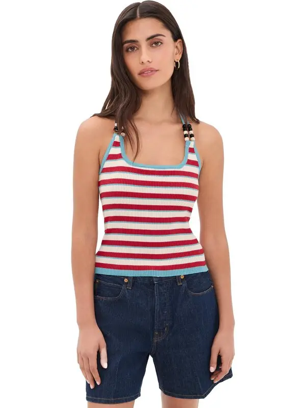 BAILEY ROSE Striped Halter Top With Bead Accents - Sky