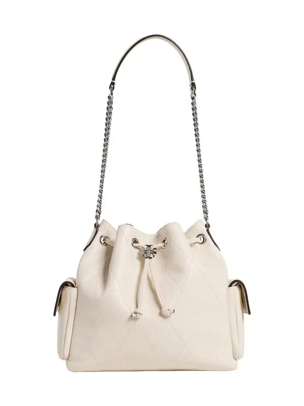 Tory Burch Charlie Quilted Drawstring Shoulder Bag - Light Cream