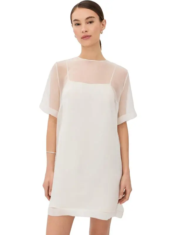 AMI Paris Sheer Silk Trapeze Mini Dress - Blanc Creme