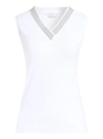 Peserico Cotton, Silk, And Elastane Sleeveless V-neck Top With Embellishments - White