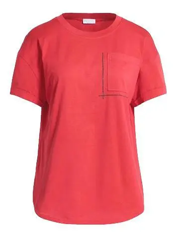 Brunello Cucinelli Cotton T-shirt With Embellished Pocket - Red