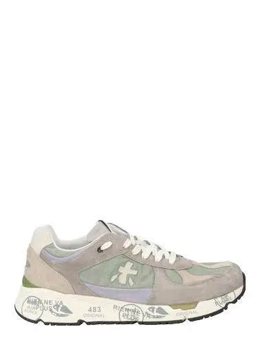 Premiata Taupe Leather And Textile Fiber Low-top Sneakers - Grey