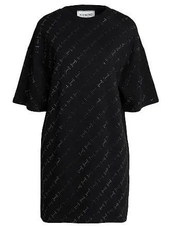 Iceberg Embellished Cotton French Terry T-shirt Dress - Black