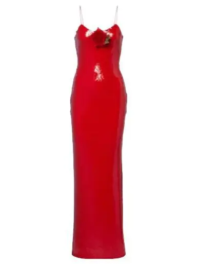 RODARTE Floral Appliqué Sequined Maxi Gown - Red