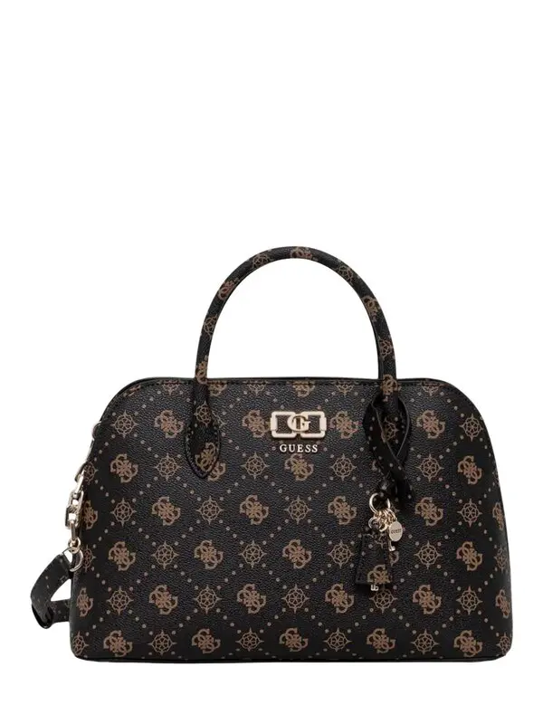 Guess Emelie Logo Monogram Satchel With Detachable Shoulder Strap - Black