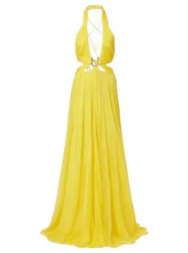 Roberto Cavalli Cutout Silk Chiffon Gown - Yellow