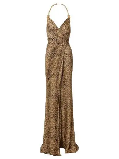 Roberto Cavalli Leopard Print Halterneck Gown - Brown