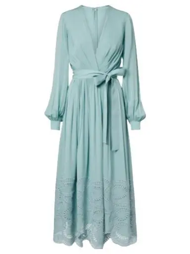 Elie Saab Silk-blend Midi Dress With Lace Trim - Blue