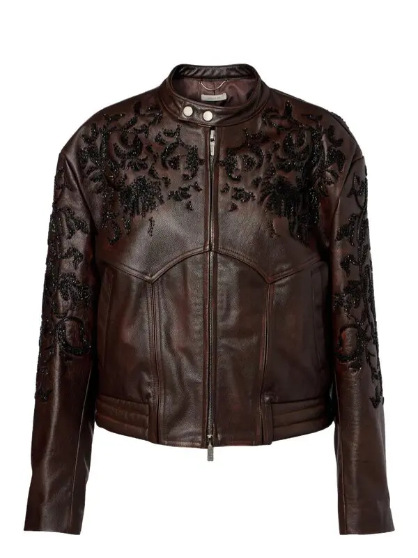 JACQUES WEI Embellished Leather Jacket - Black