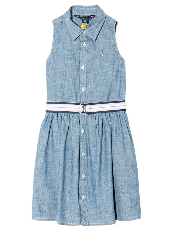 Polo Ralph Lauren Sleeveless Collared Shirt Dress With Logo Detail And Belt - Blue