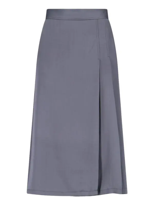 Aspesi Pleated Satin Maxi Skirt With Side Slit - Gray