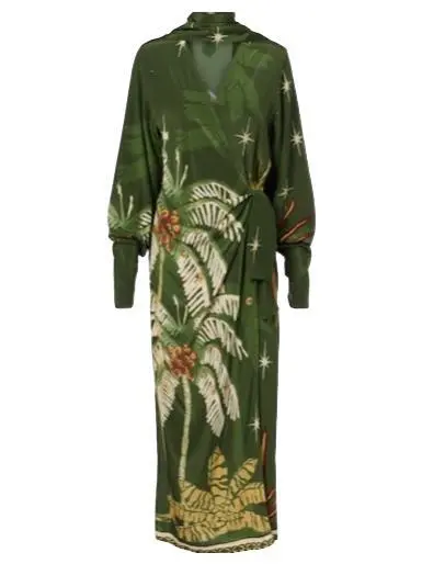 Johanna Ortiz Printed Silk Midi Wrap Dress - Green