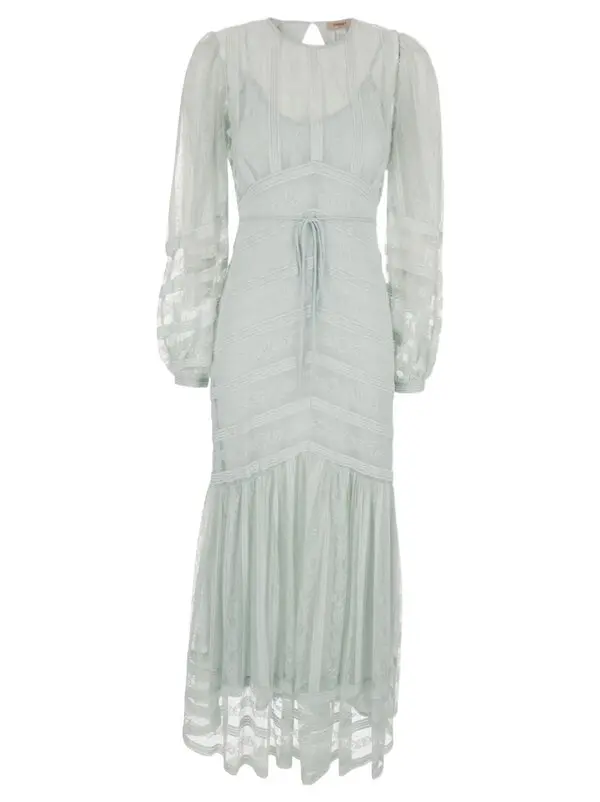 TWINSET Striped Laced Long Dress - Gray