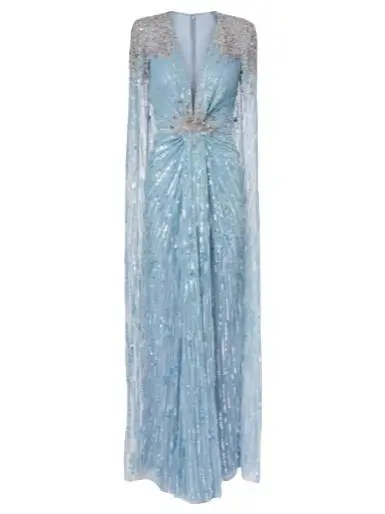 Jenny Packham Symphony Embellished Cape Gown - Blue